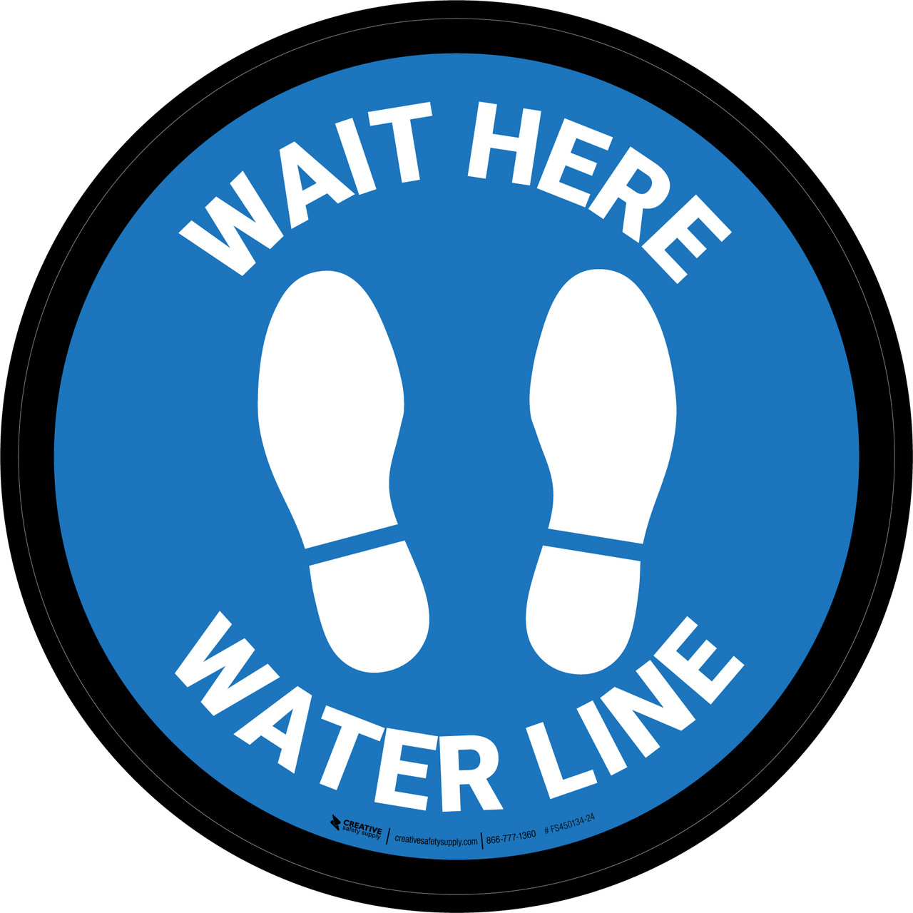 Wait Here: Water Line Blue Circular - Floor Sign