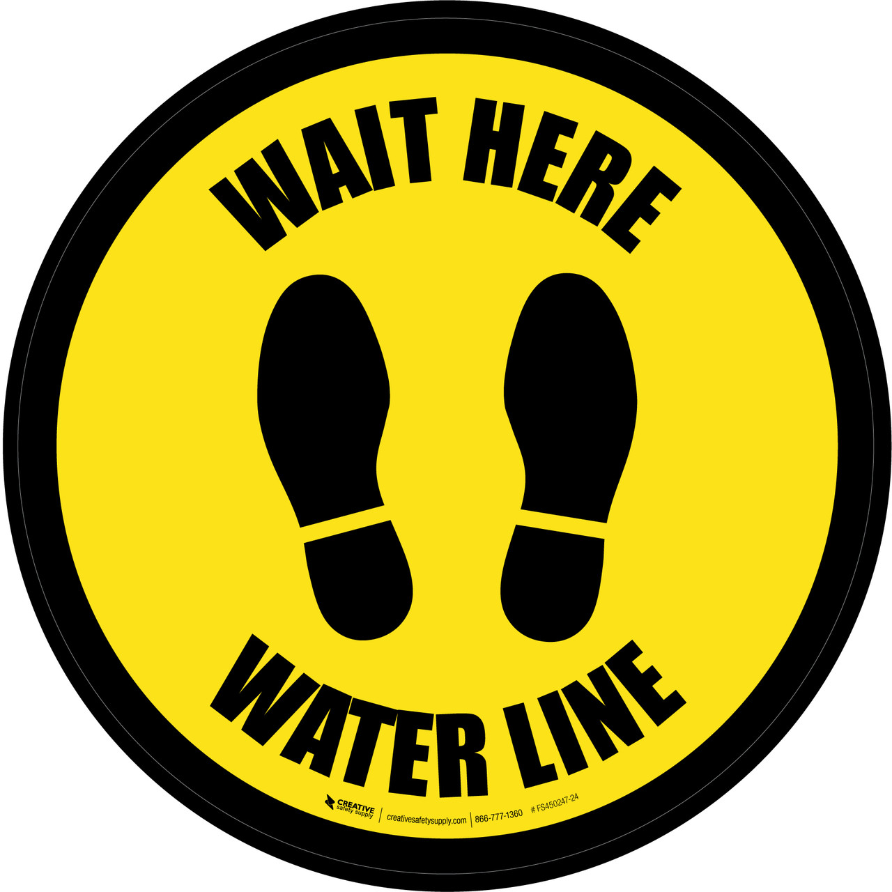 Yellow Wait Here: Water Line Circular - Floor Sign