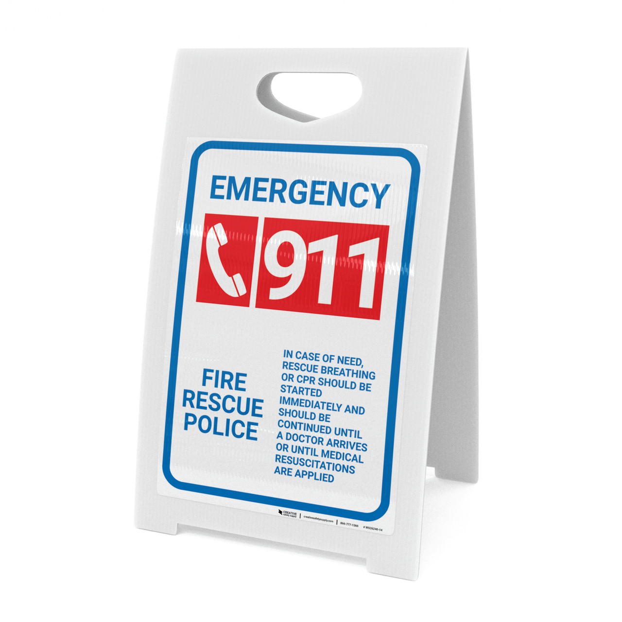 Emergency 911 Fire Rescue Police with Icon Portrait - A-Frame Sign