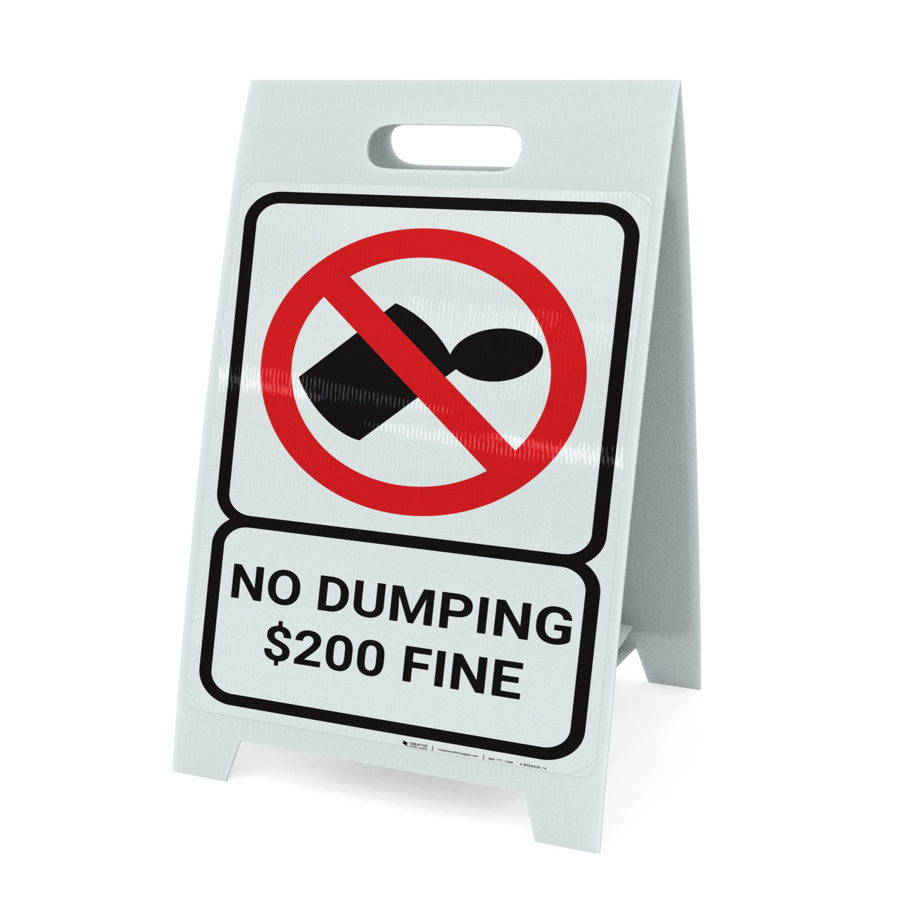 No Dumping Fine with Icon Portrait - A-Frame Sign | Creative Safety Supply
