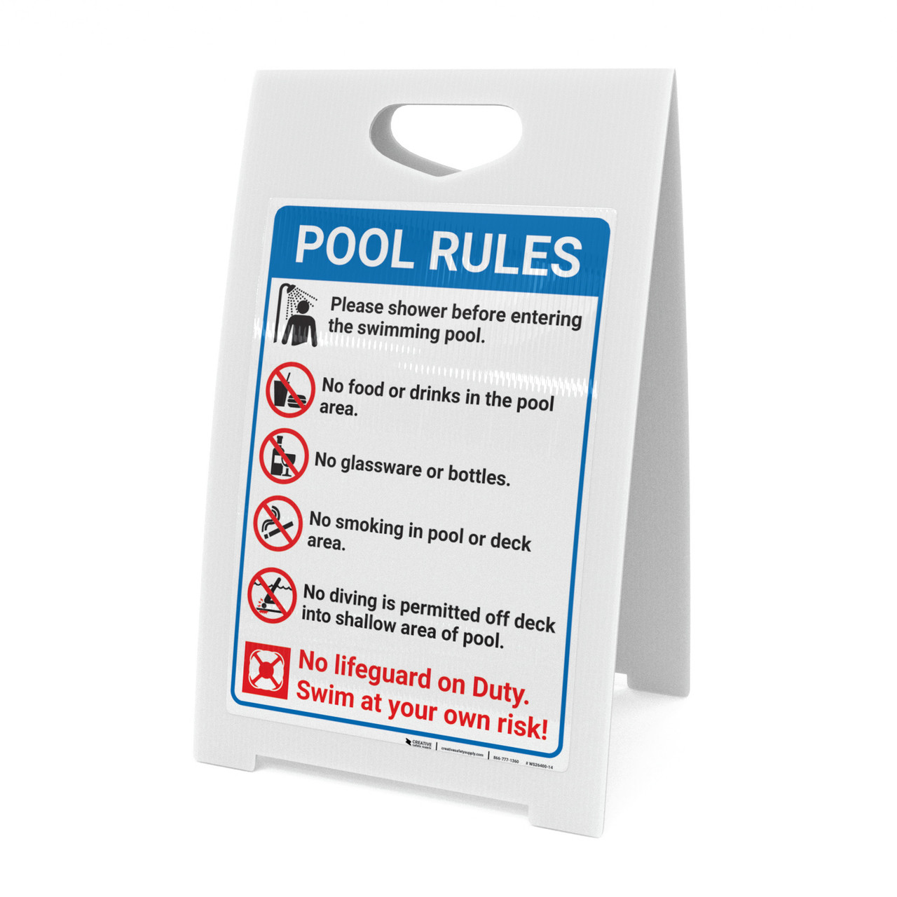 Pool Rules Please Shower Before Entering with Icons Portrait - A-Frame Sign