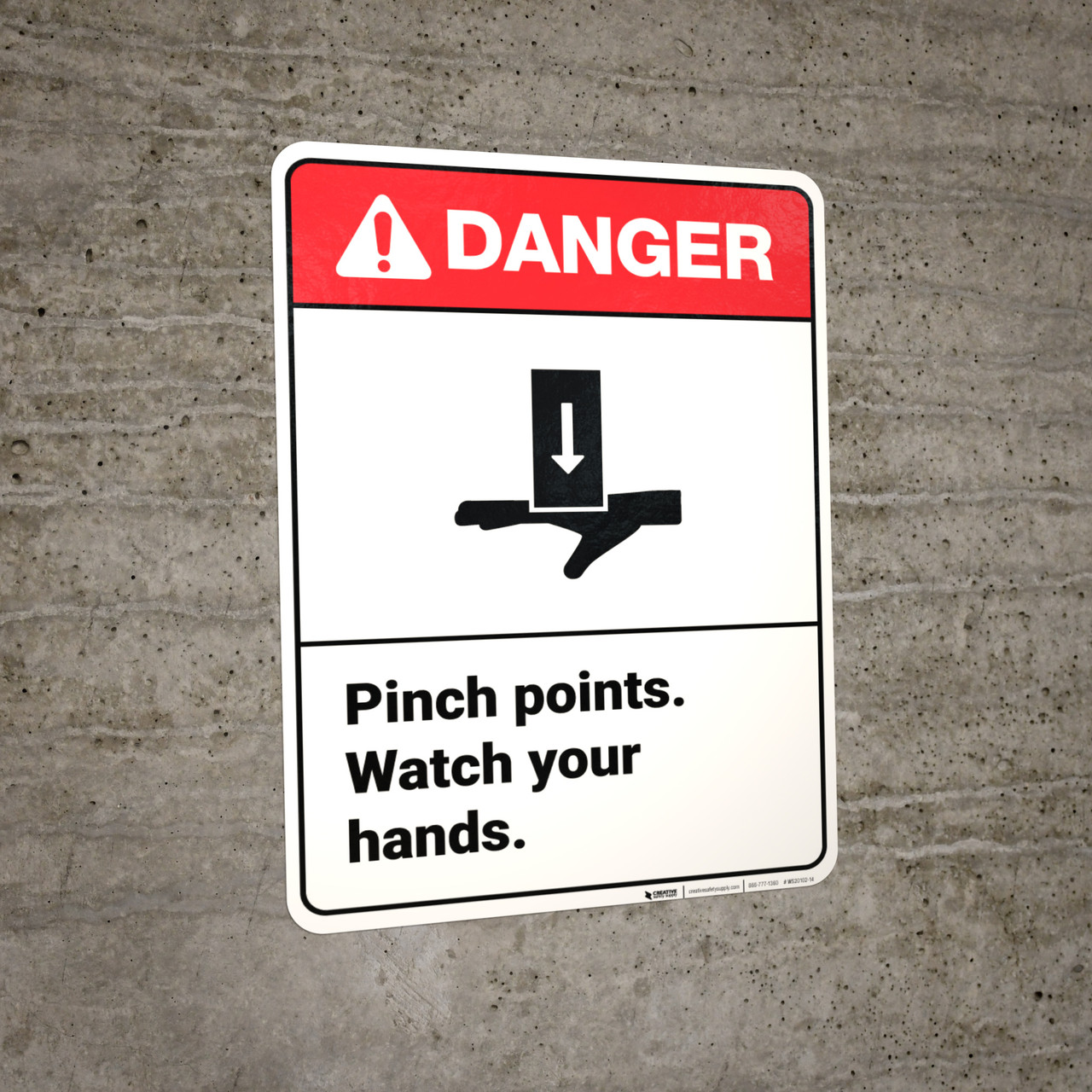 Danger: Warning Pinch Points Watch Hands Vertical ANSI - Wall Sign ...