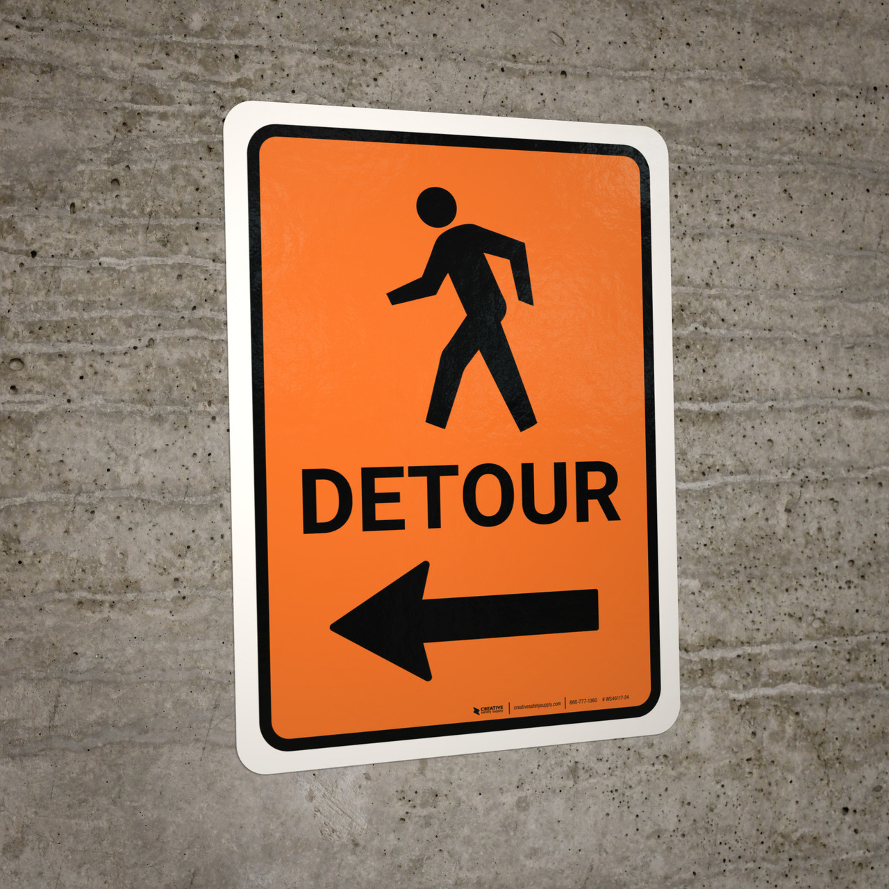 Pedestrian Detour Left Arrow Portrait - Wall Sign | Creative Safety Supply