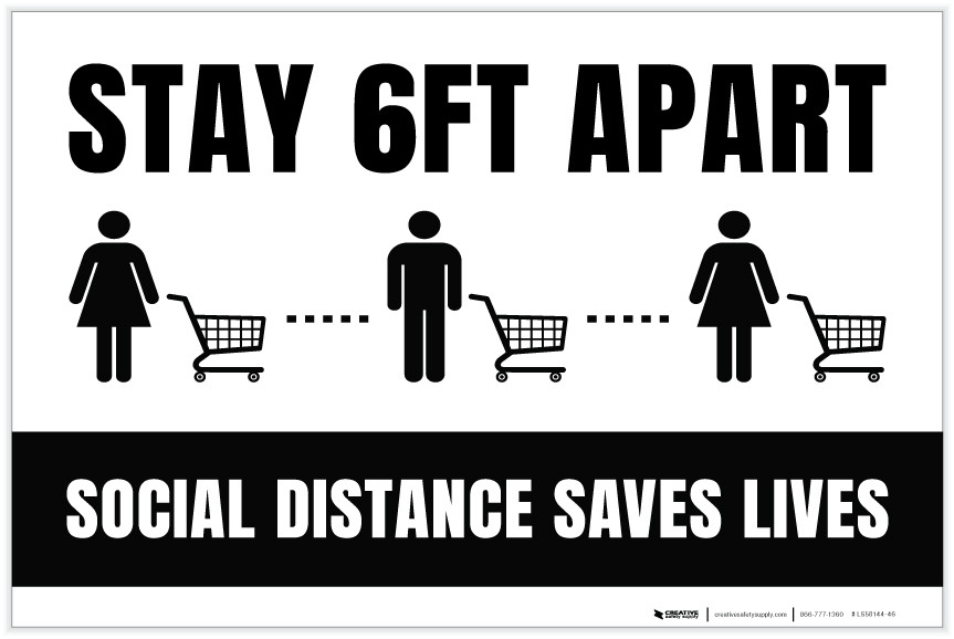 Stay 6Ft Apart Social Distancing Saves Lives with Icons Landscape - Label