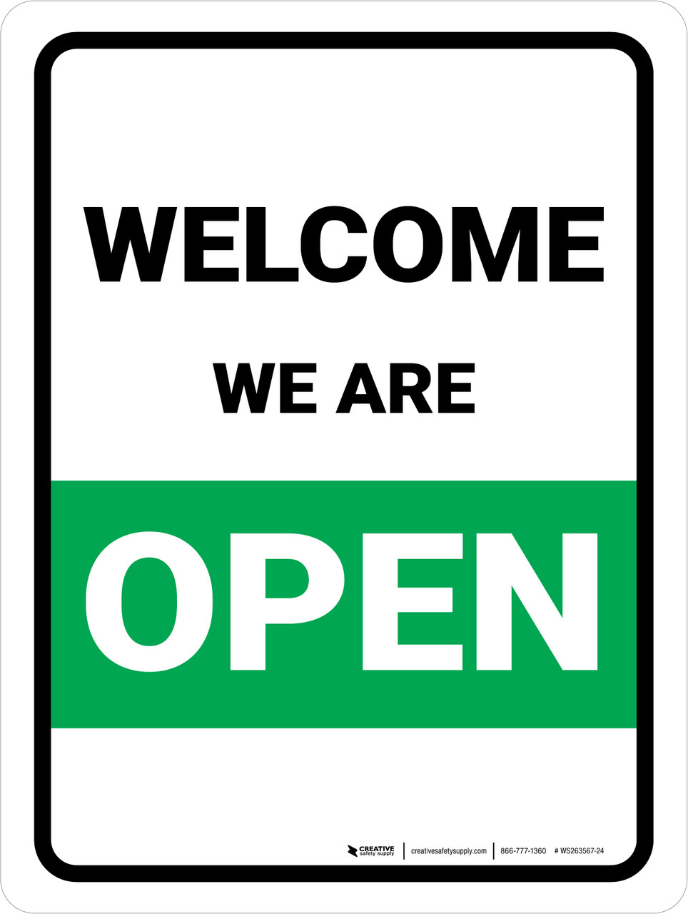 Welcome We Are Open Green Portrait - Wall Sign