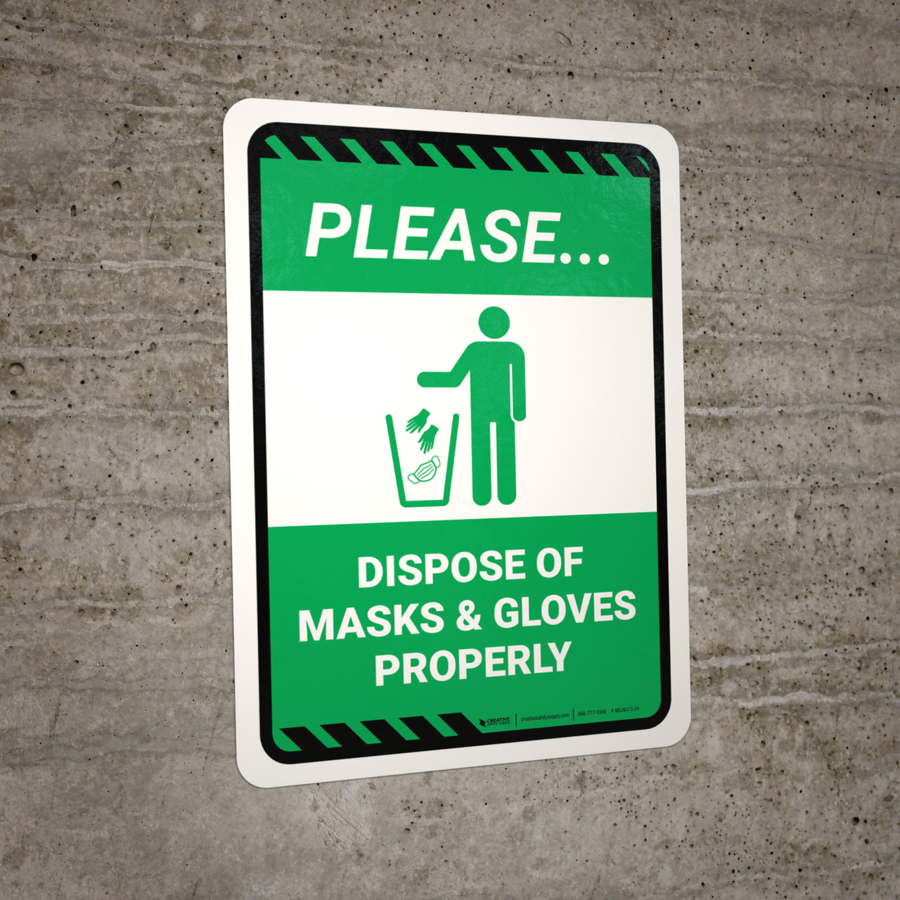 Please Dispose of Masks & Gloves Properly Green with Icon Portrait ...