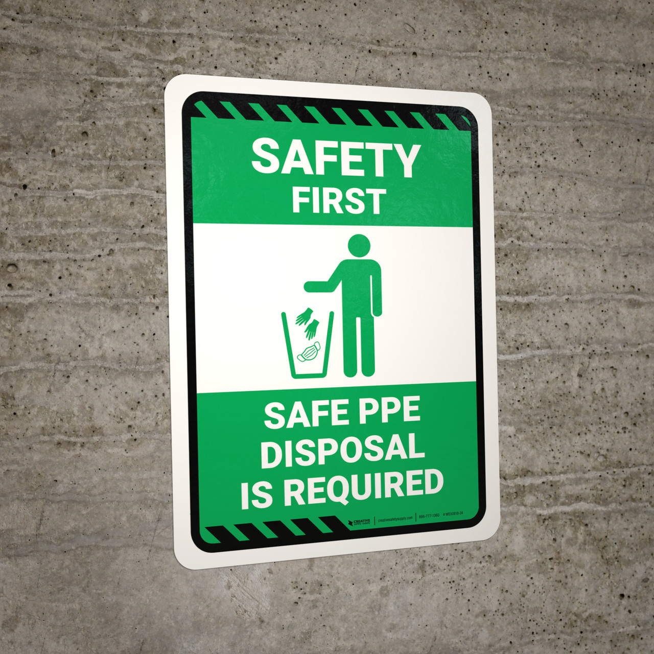 Safety First: Safe PPE Disposal is Required Green with Icon Portrait ...