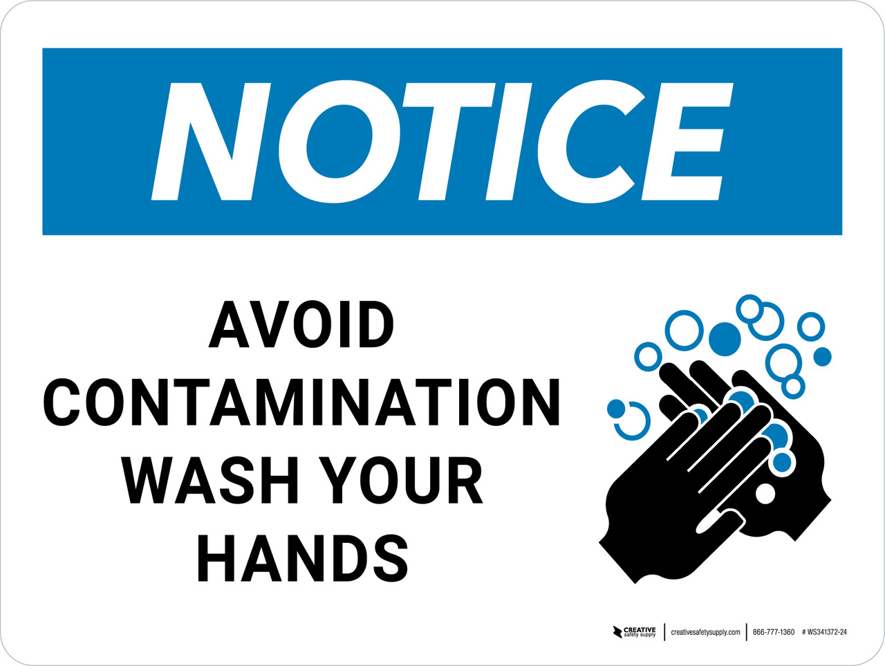 Notice: Avoid Contamination Wash Your Hands with Icon Landscape - Wall Sign