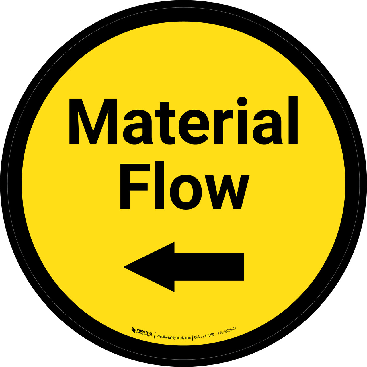 Meterial Flow - Left Arrow Yellow Circle - Floor sign