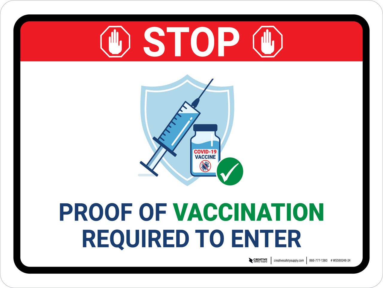 STOP: Proof Of Vaccination Required To Enter Landscape - Wall Sign ...