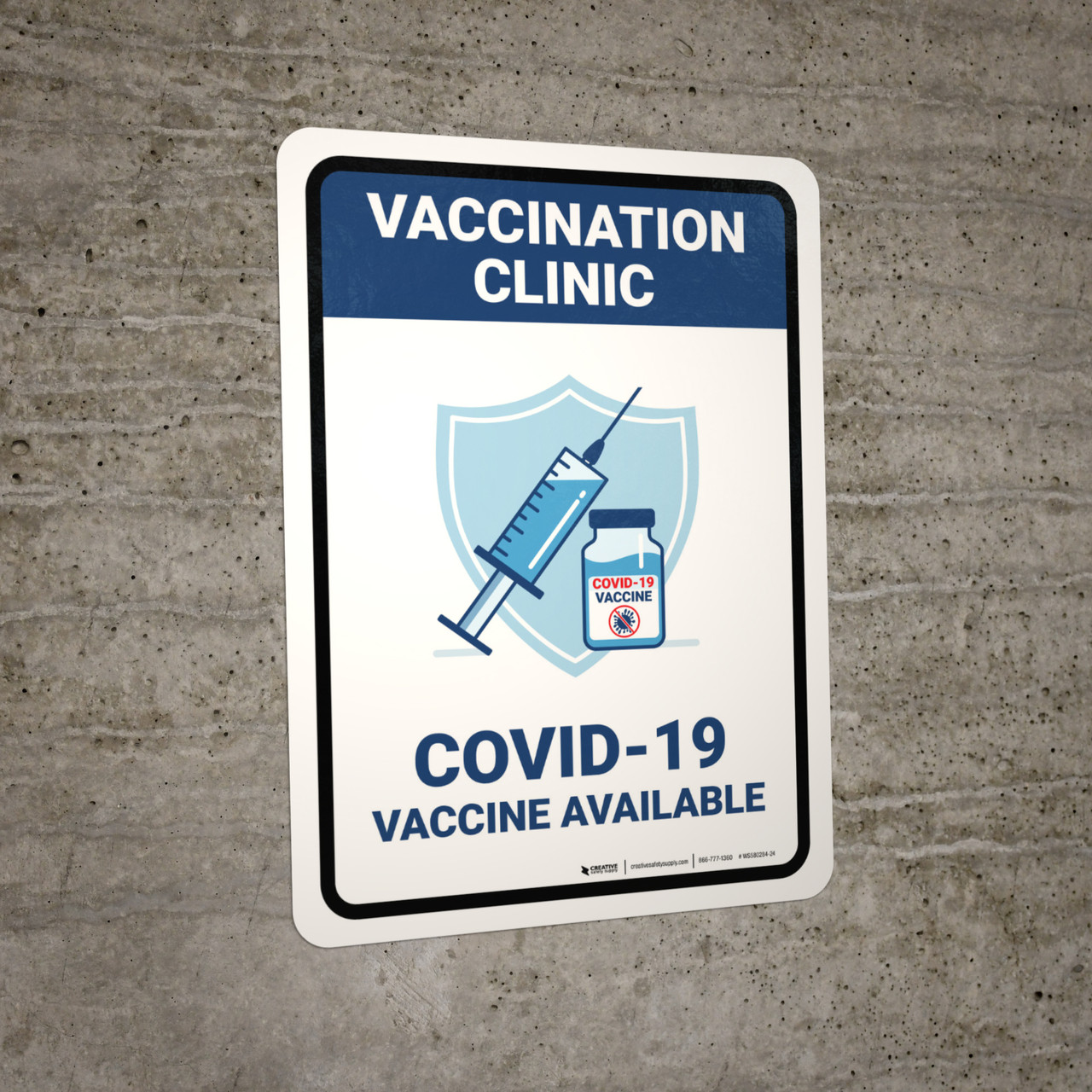 Vaccination Clinic: Covid-19 Vaccine Available Blue Portrait - Wall Sign