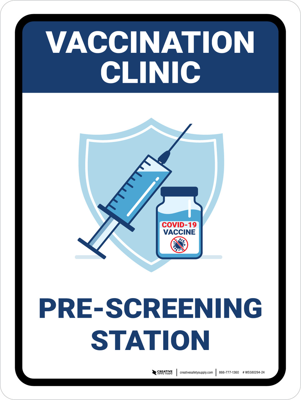 Vaccination Clinic: Pre-Screening Station Blue Portrait - Wall Sign