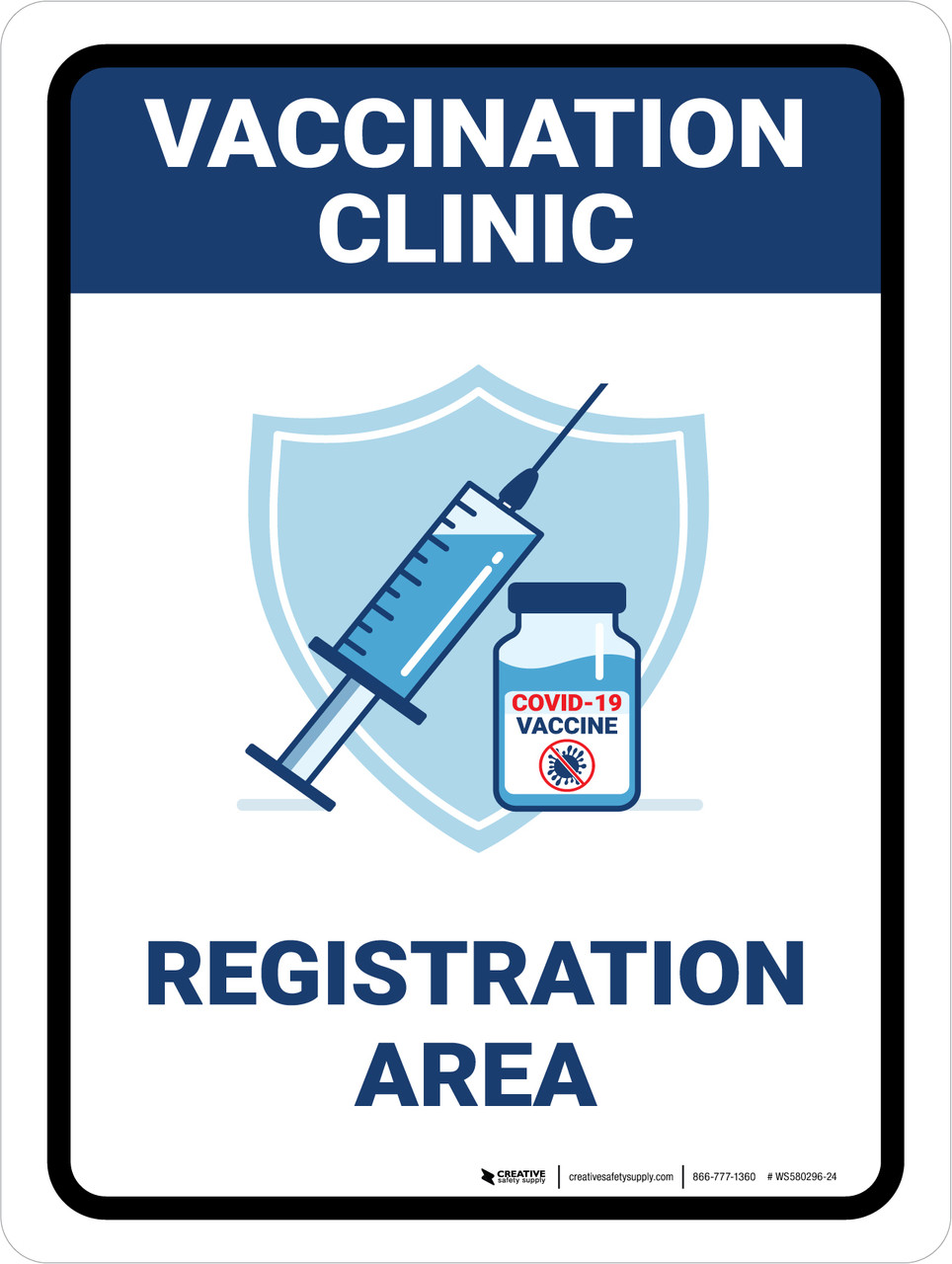 Vaccination Clinic: Registration Area Blue Portrait - Wall Sign ...