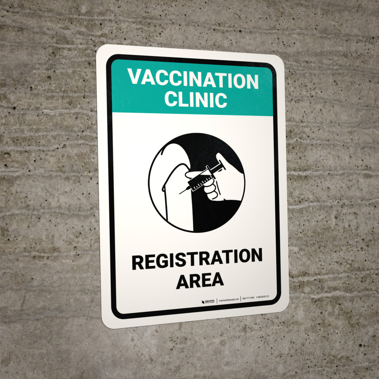 Vaccination Clinic: Registration Area Green Portrait - Wall Sign