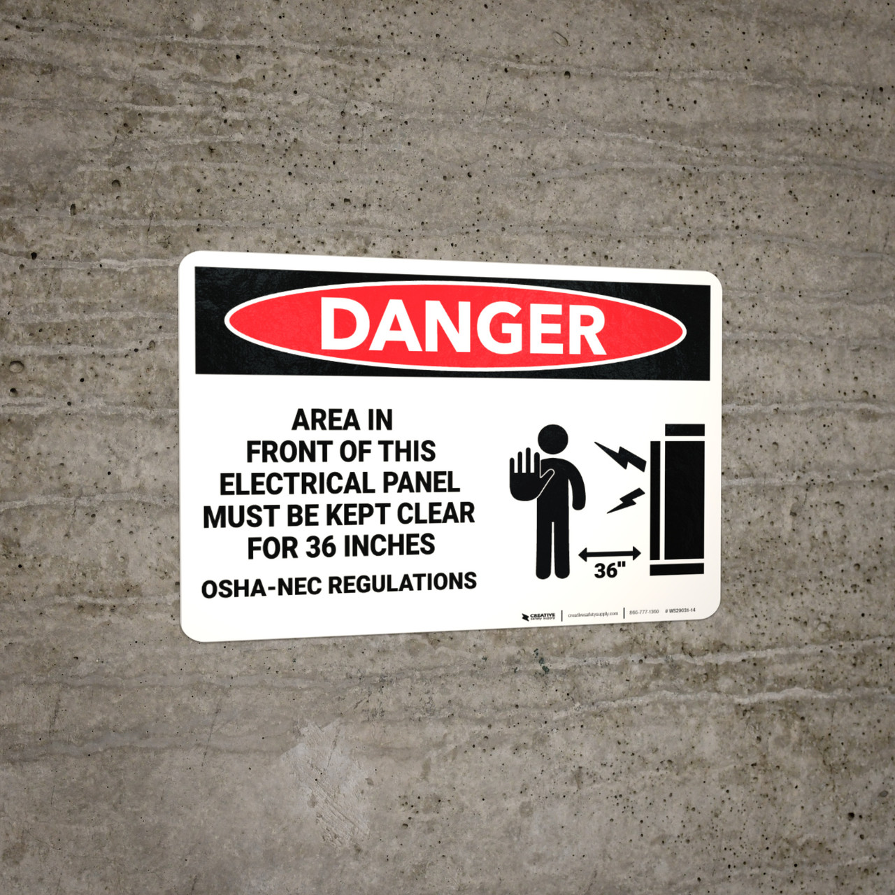 Danger: Electrical Panel Keep Clear for 36 Inches - Wall Sign