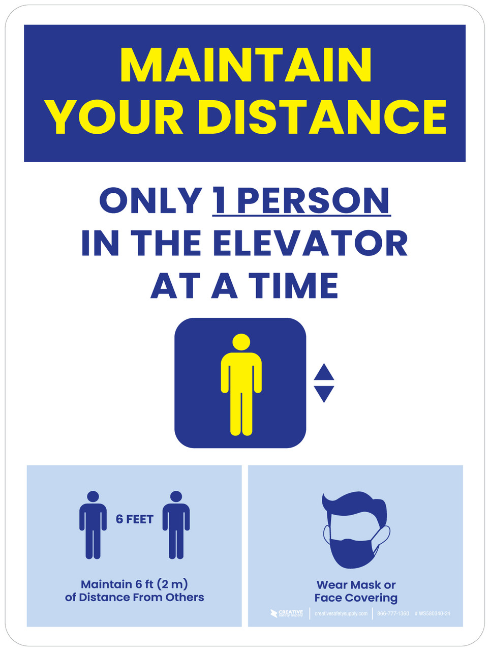 Maintain Your Distance - Only 1 Person In The Elevator At a Time/Social ...