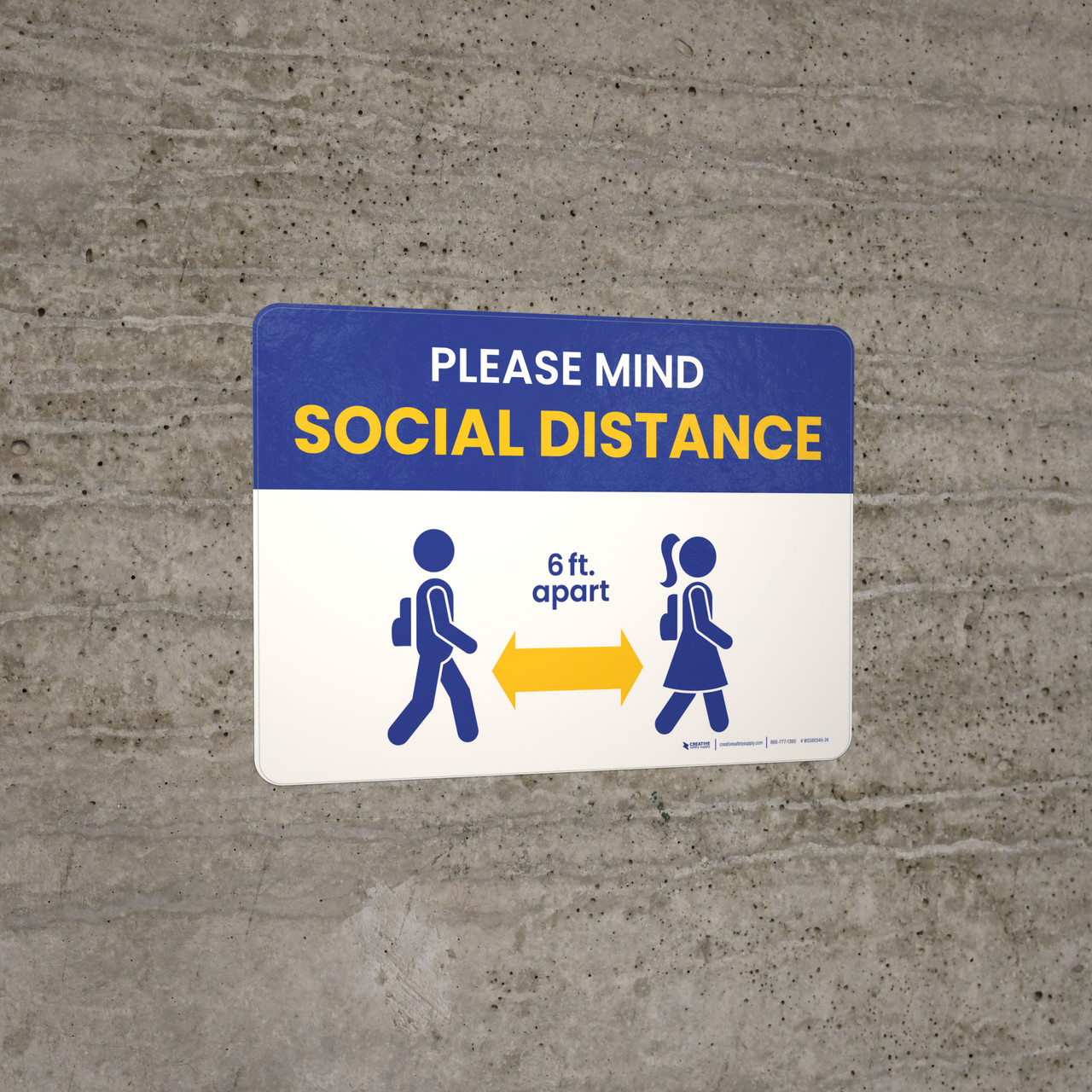 School Safety: Please Mind Social Distance/6 ft Apart Landscape - Wall Sign