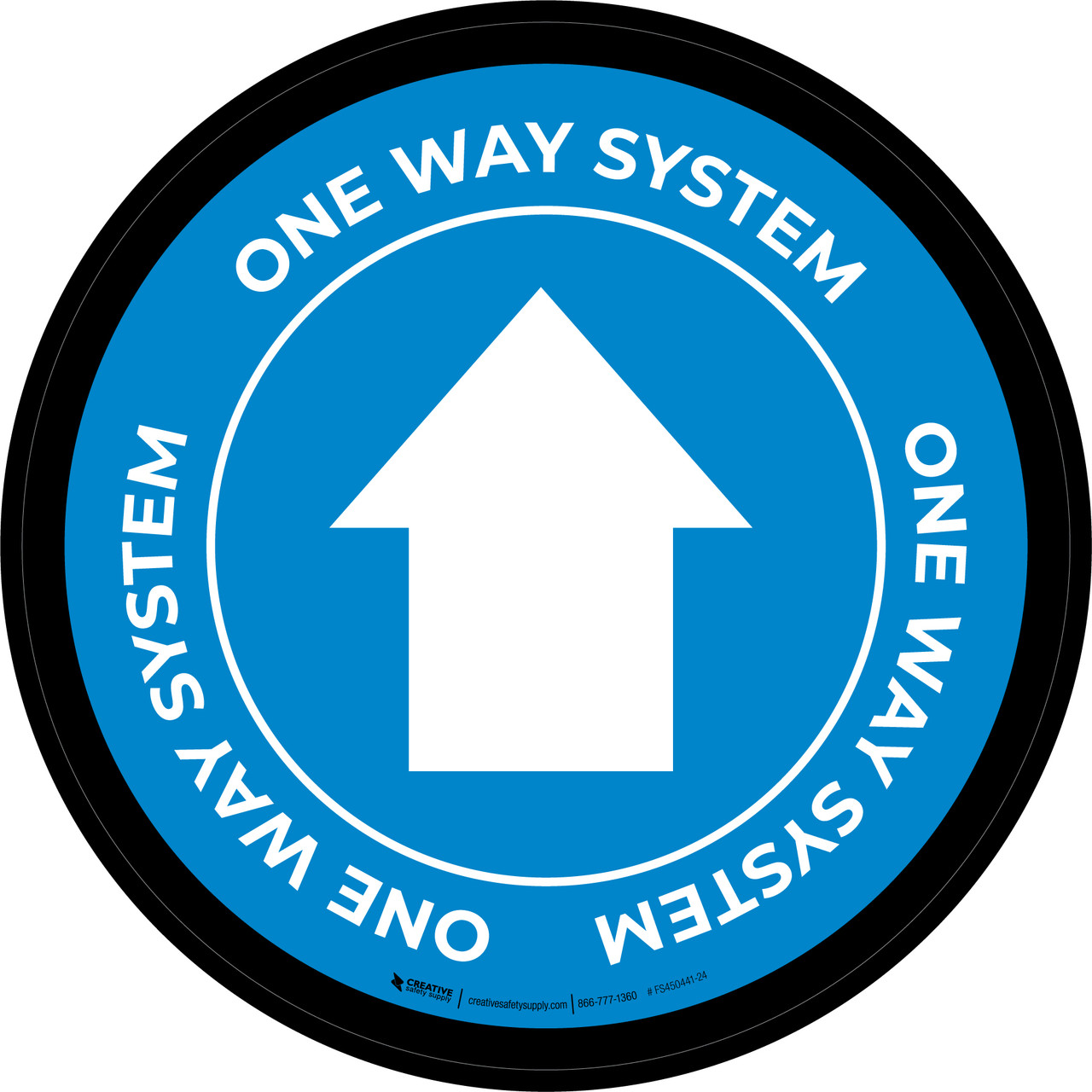 One Way System Traffic Flow with Arrow Blue Circular - Floor Sign