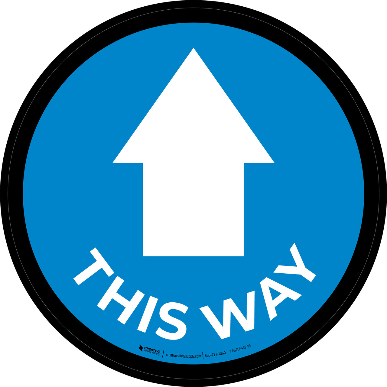 This Way Traffic Flow with Arrow Blue Circular - Floor Sign
