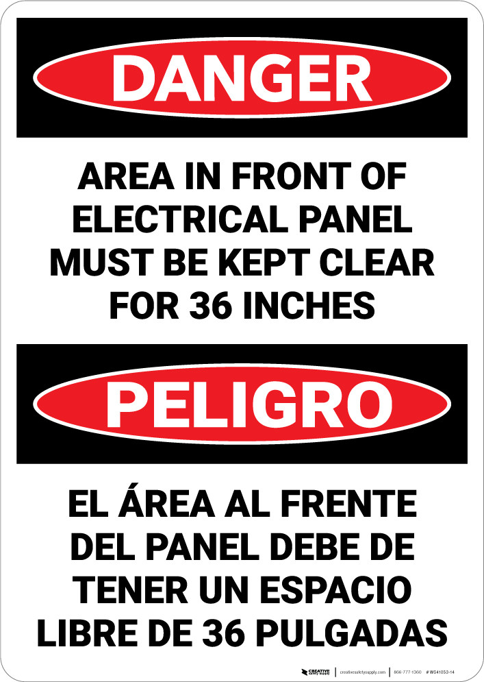 Danger: Keep Electrical Panel Clear Danger Bilingual Spanish - Wall Sign