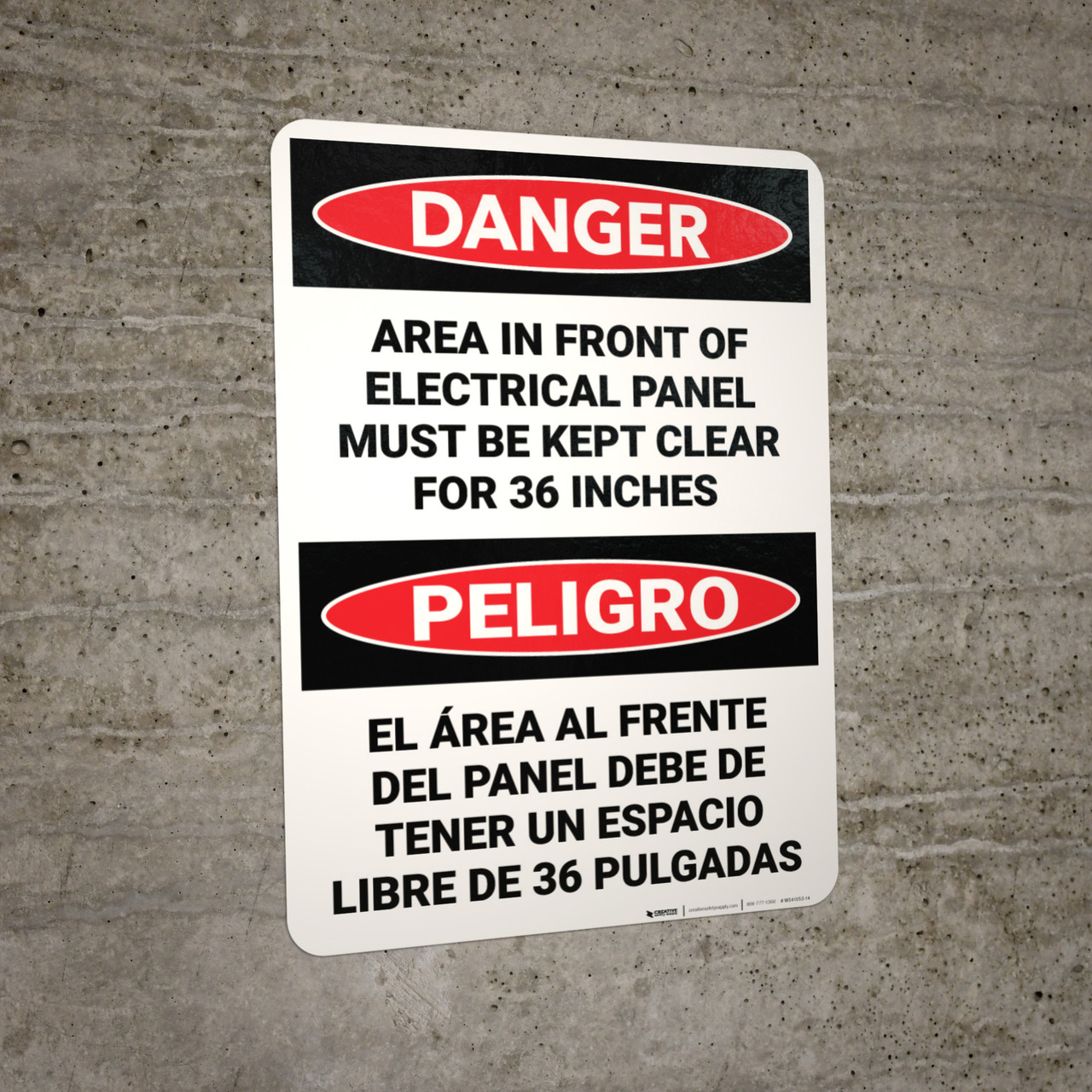 Danger: Keep Electrical Panel Clear Danger Bilingual Spanish - Wall Sign