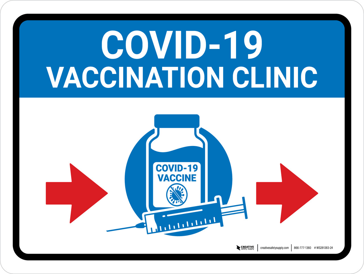 Covid-19 Vaccination Clinic Right Arrow Blue Landscape - Wall Sign