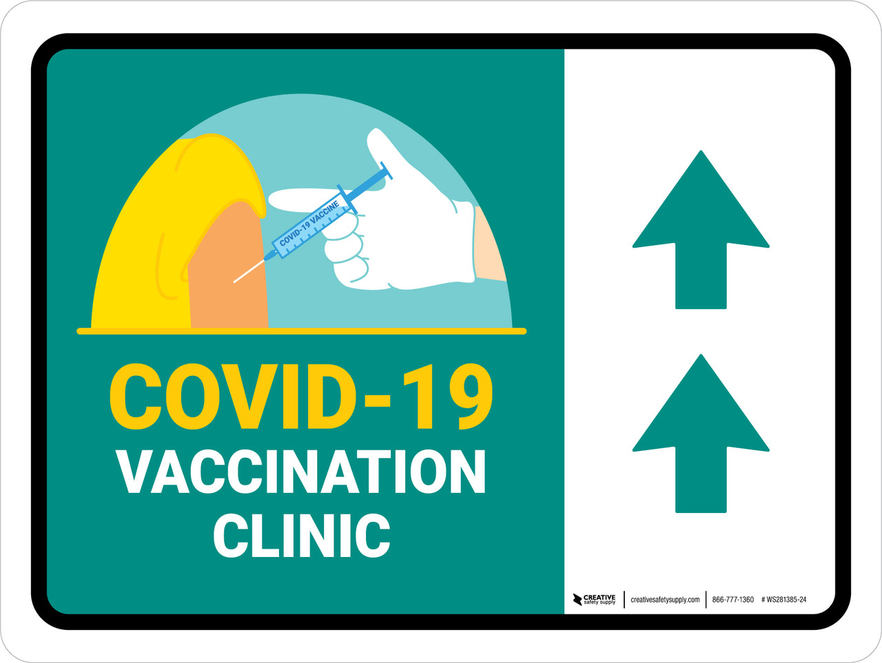 Covid-19 Vaccination Clinic Up Arrow Green Landscape - Wall Sign