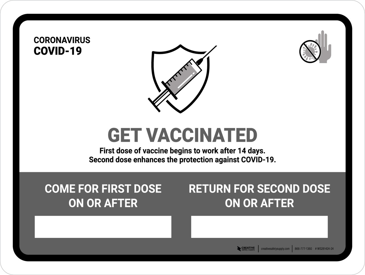 Get Vaccinated: First Dose/Return Dose Gray Landscape - Wall Sign