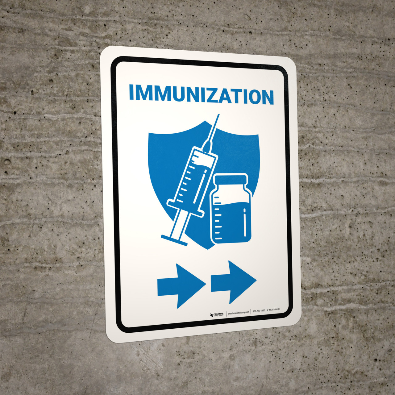 Immunization with Vaccine Injection Symbol Right Arrow Blue Portrait ...