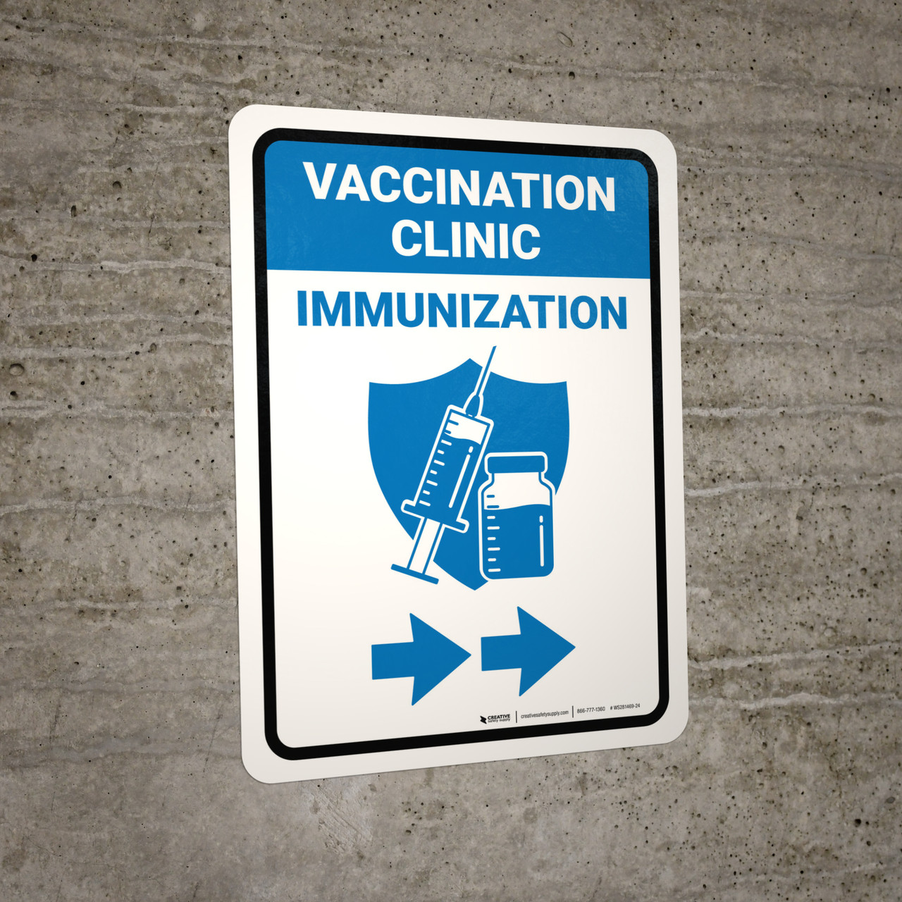 Vaccination Clinic: Immunization Right Arrow Blue Portrait - Wall Sign ...