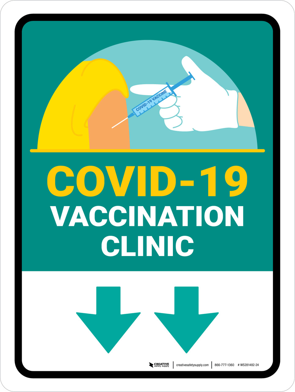Covid-19 Vaccination Clinic Down Arrow Green Portrait - Wall Sign