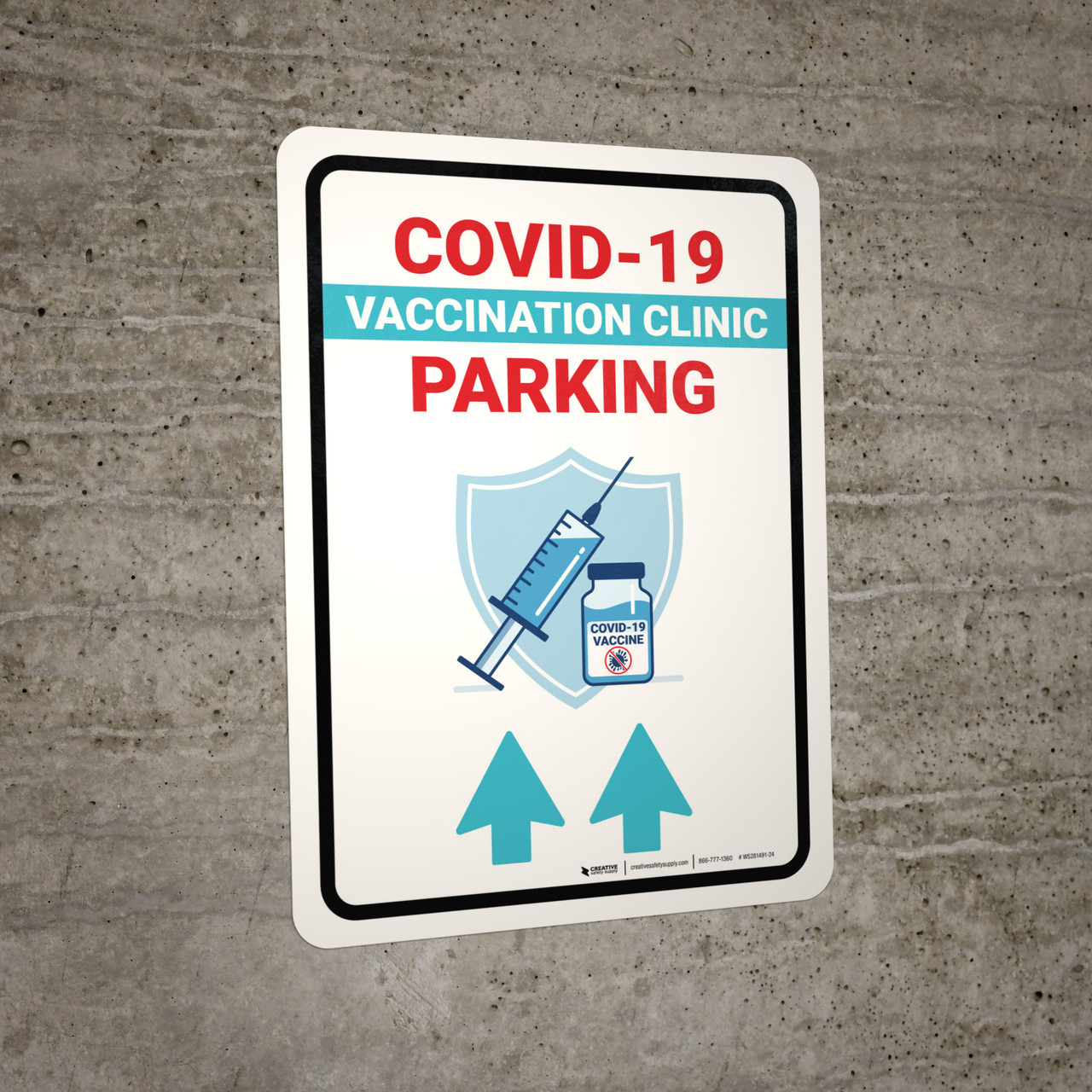 Covid-19 Vaccination Clinic Parking Up Arrow Portrait - Wall Sign