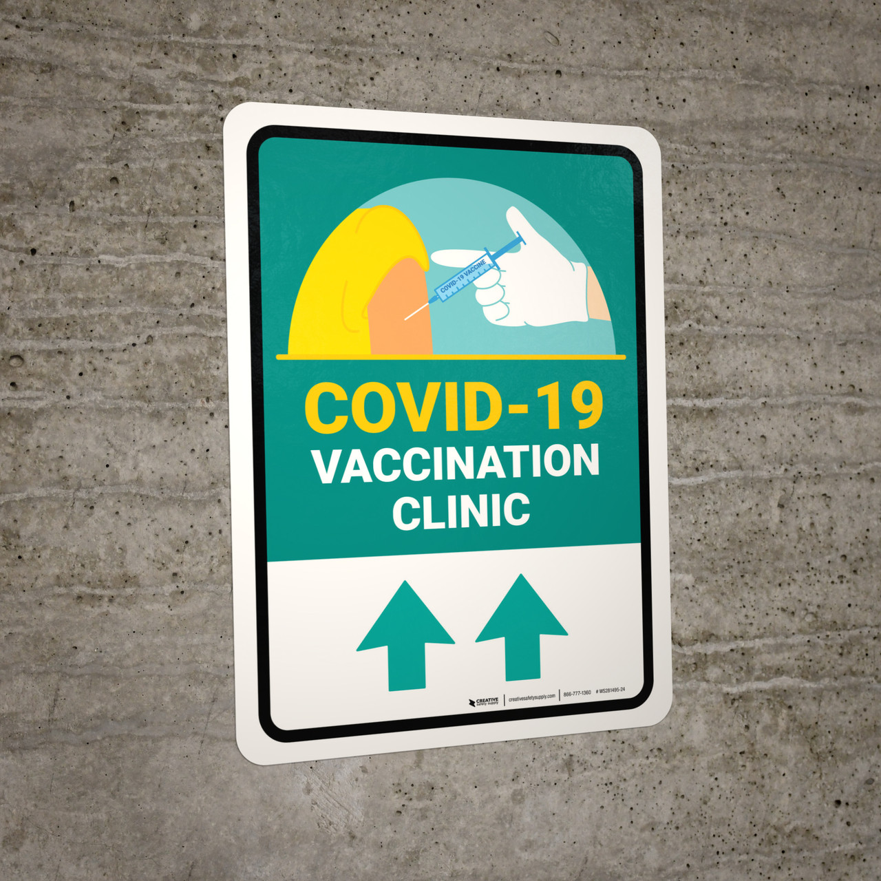 Covid-19 Vaccination Clinic Up Arrow Green Portrait - Wall Sign ...