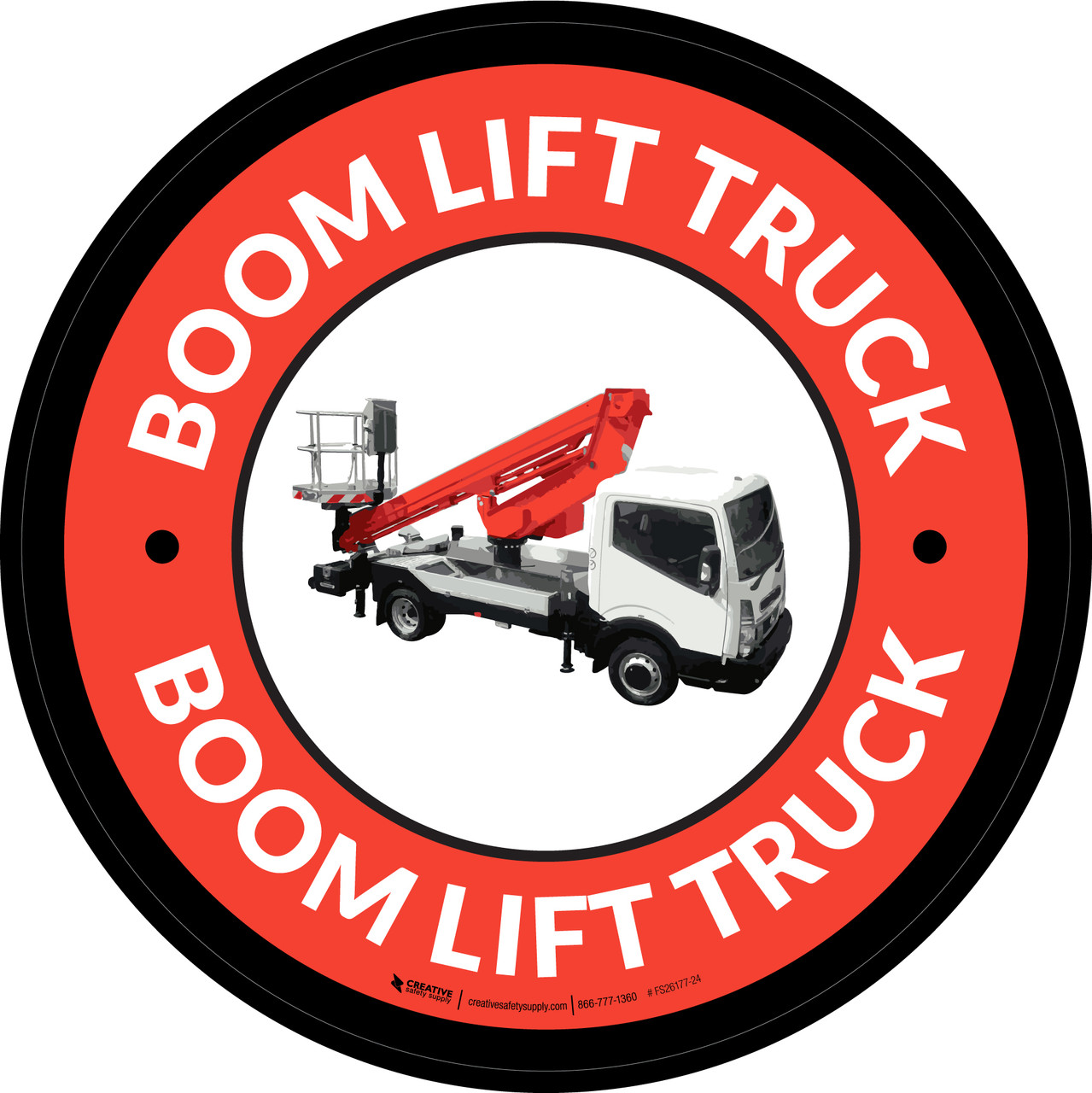 Boom Lift Truck Red Circular - Floor Sign