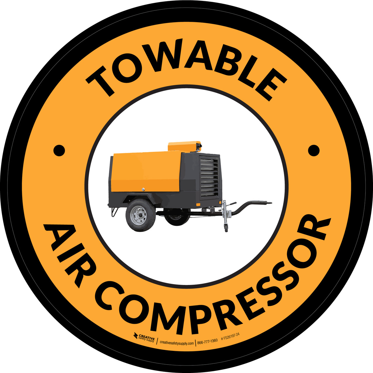 Towable Air Compressor Orange Circular - Floor Sign