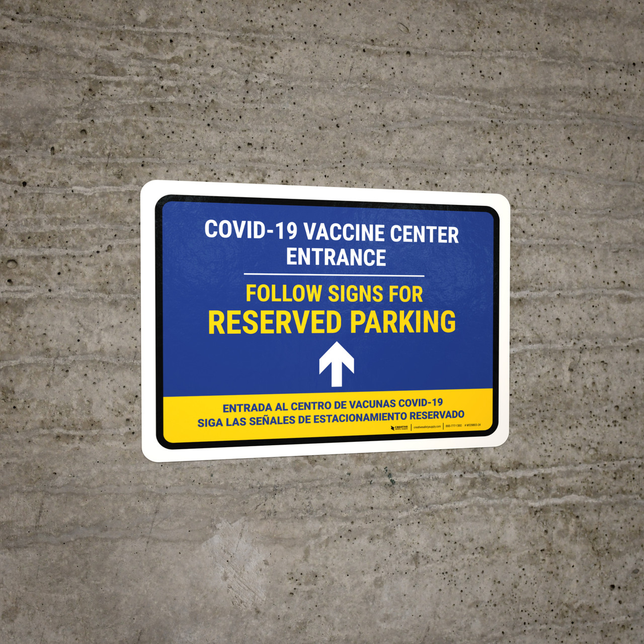 Covid-19 Vaccine Center Entrance Reserved Parking Up Arrow V2 Bilingual Landscape - Wall Sign