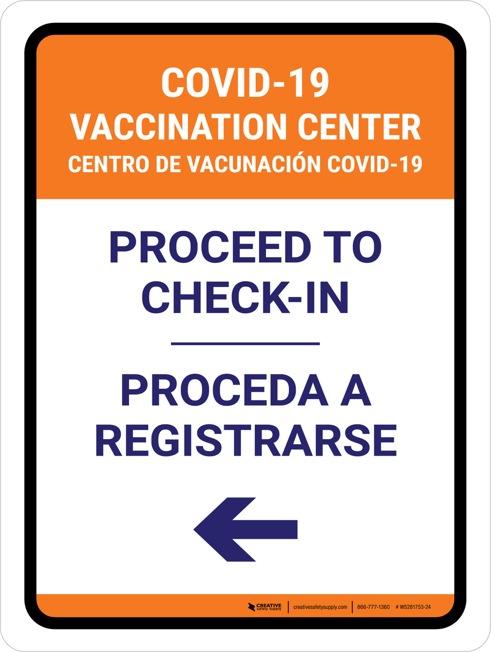 Covid-19 Vaccination Center: Proceed To Check In Left Arrow Bilingual ...