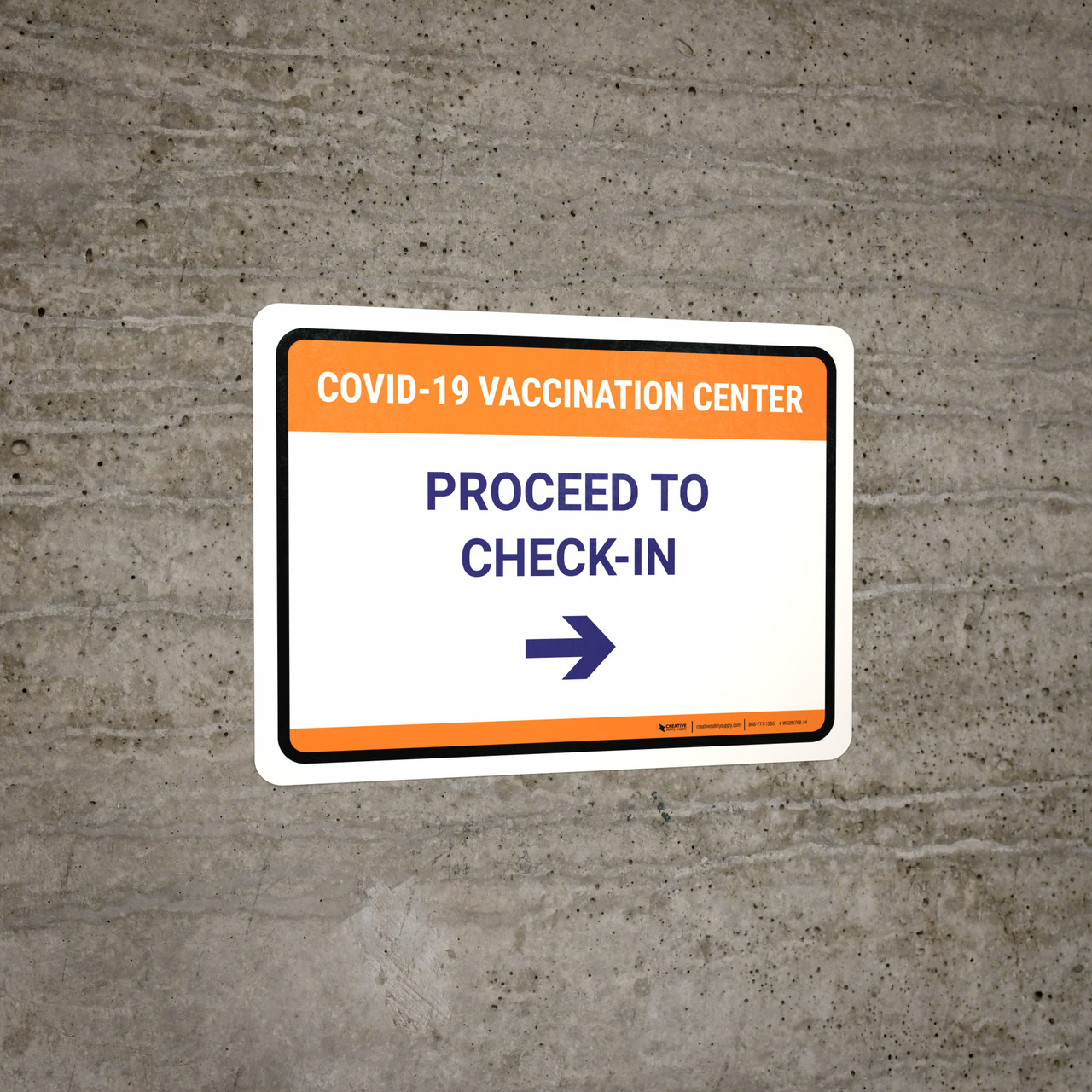 Covid-19 Vaccination Center: Proceed To Check In Right Arrow Landscape - Wall Sign