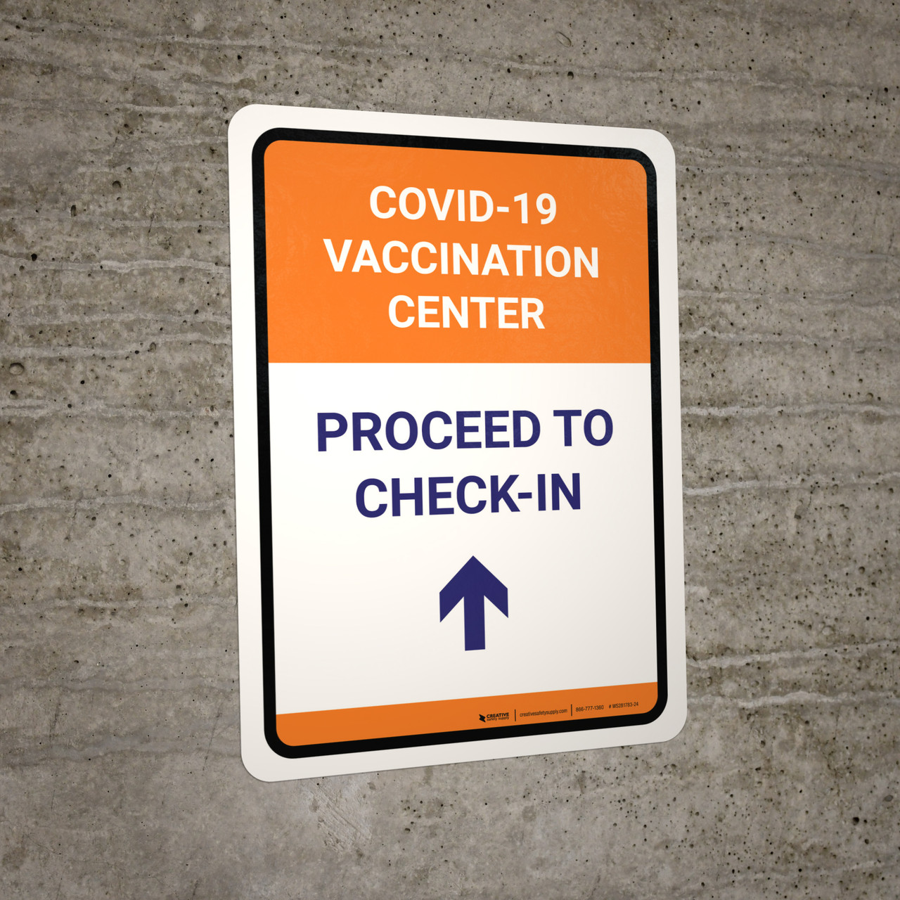 Covid-19 Vaccination Center: Proceed To Check In Up Arrow Portrait ...