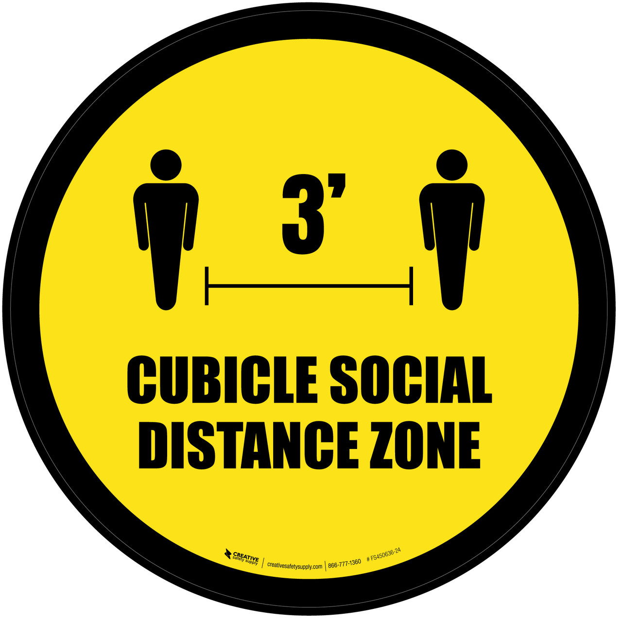 Cubicle Social Distance Zone 3ft Yellow Circle - Floor Sign