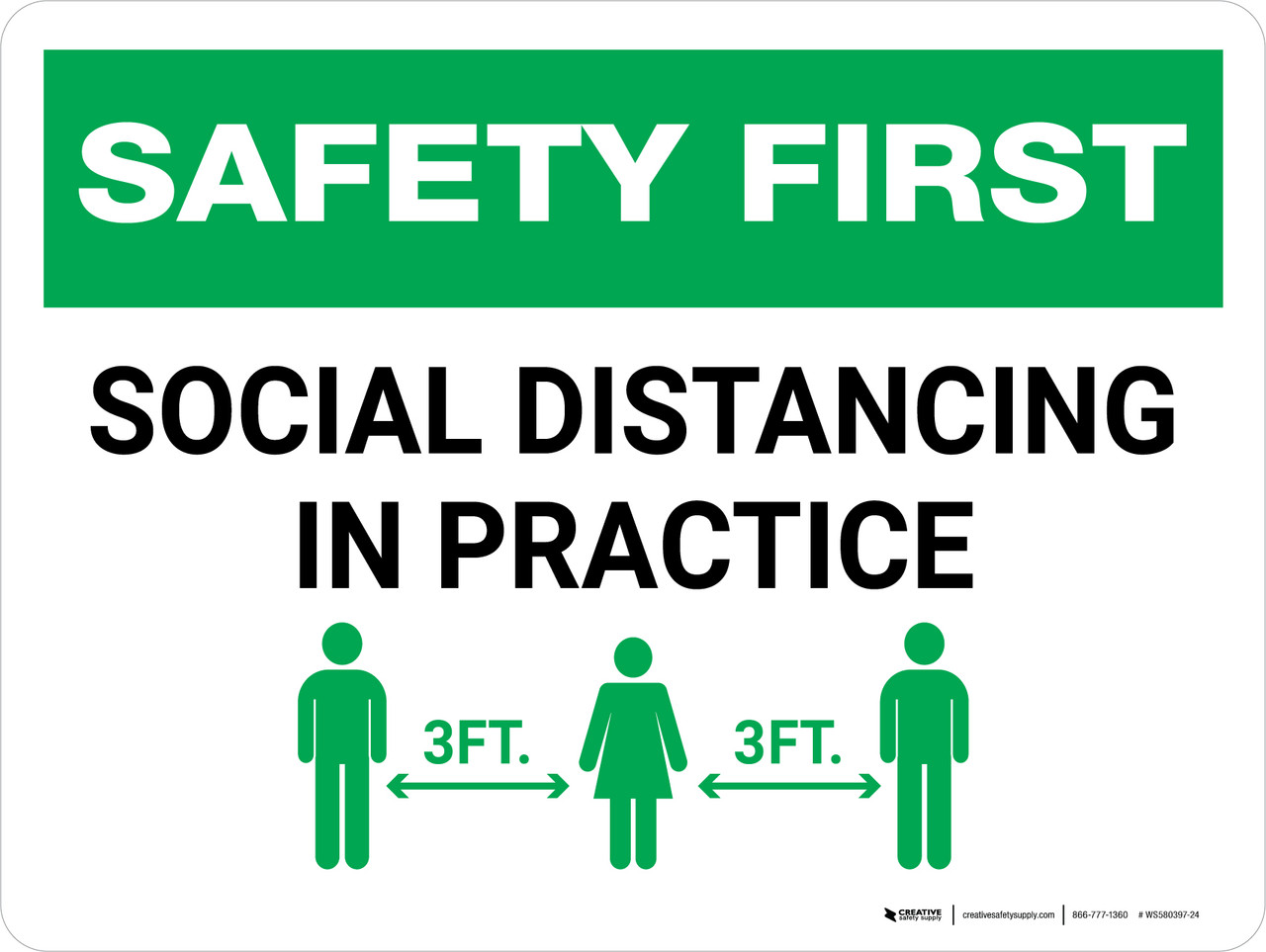 Safety First: Social Distancing in Practice 3ft Landscape - Wall Sign