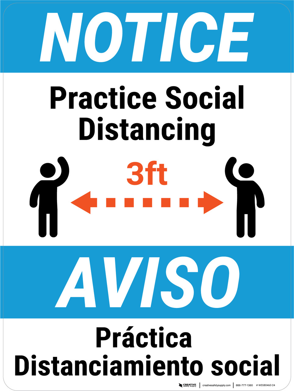 Notice: Practice Social Distancing 3ft Spanish Bilingual Portrait ...