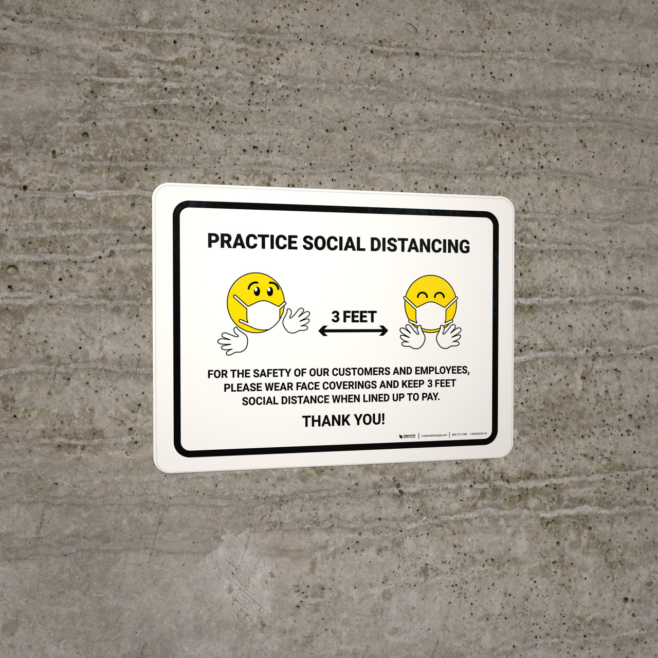 Practice Social Distancing with Emojis 3ft Landscape - Wall Sign