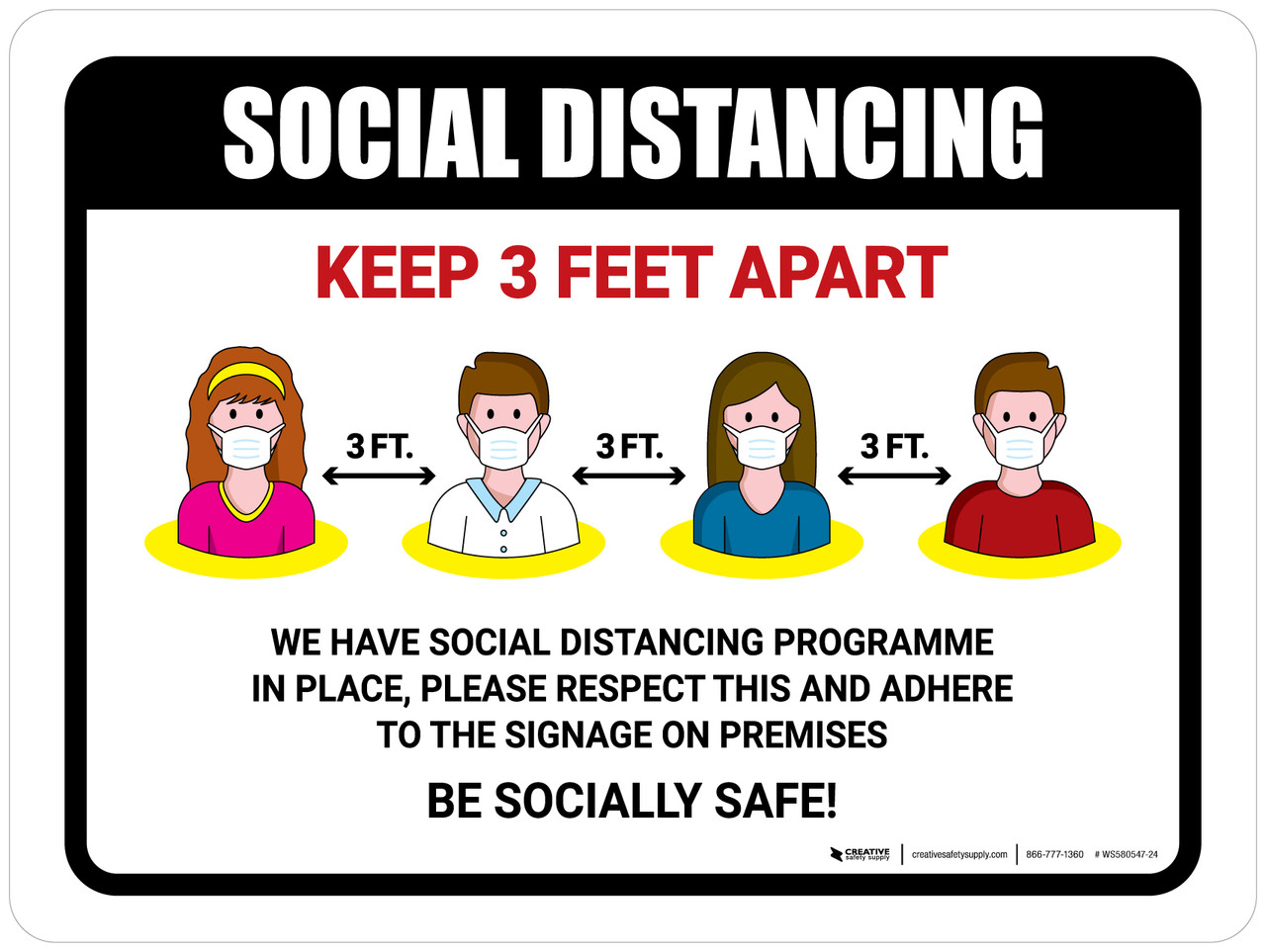 Social Distancing Keep 3 Feet Apart with Icons Landscape - Wall Sign ...