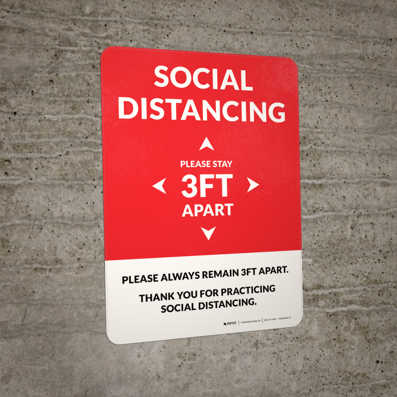 Social Distancing Please Stay 3Ft Apart Red Portrait - Wall Sign