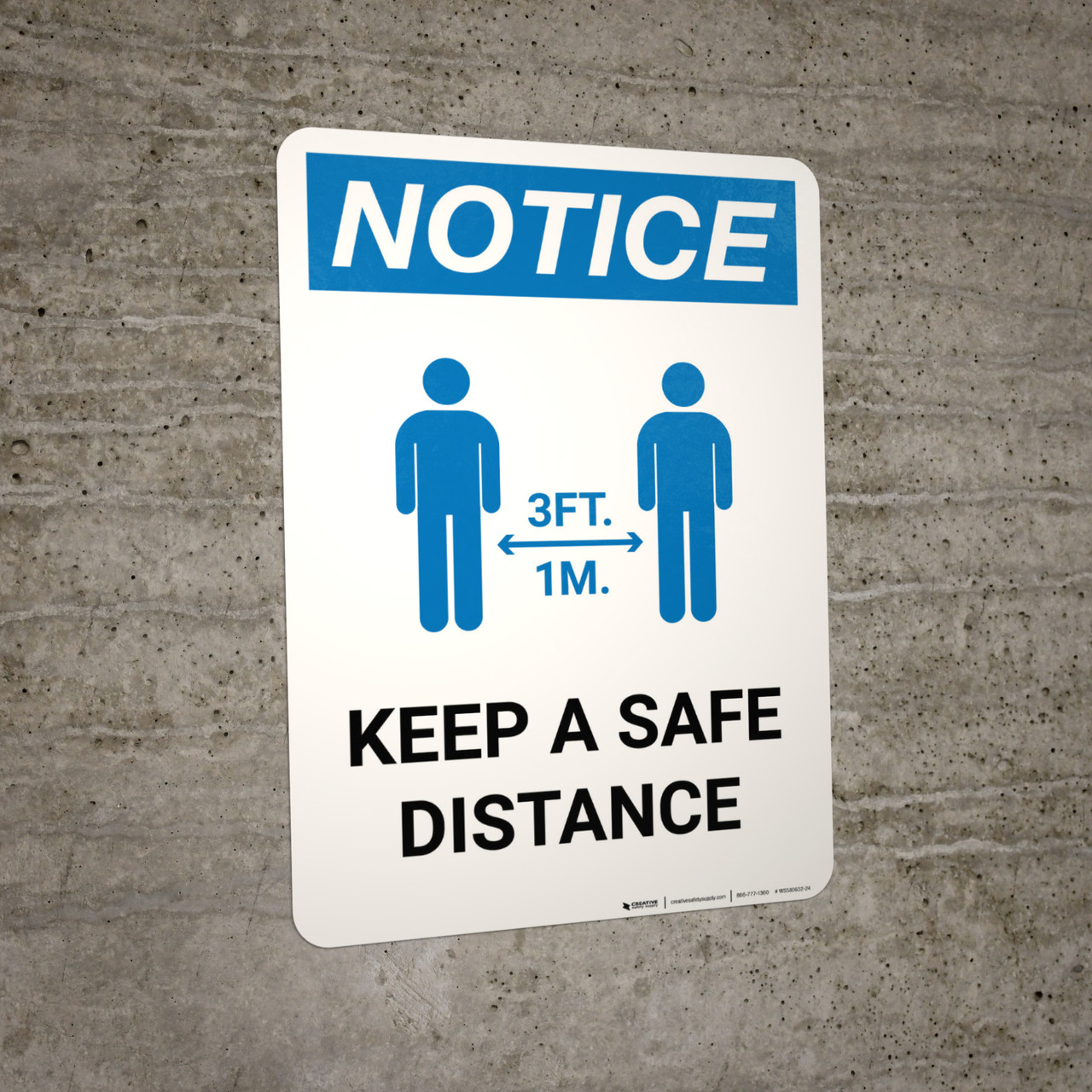 Notice: Keep Distance Maintain 3ft with Icon Portrait - Wall Sign