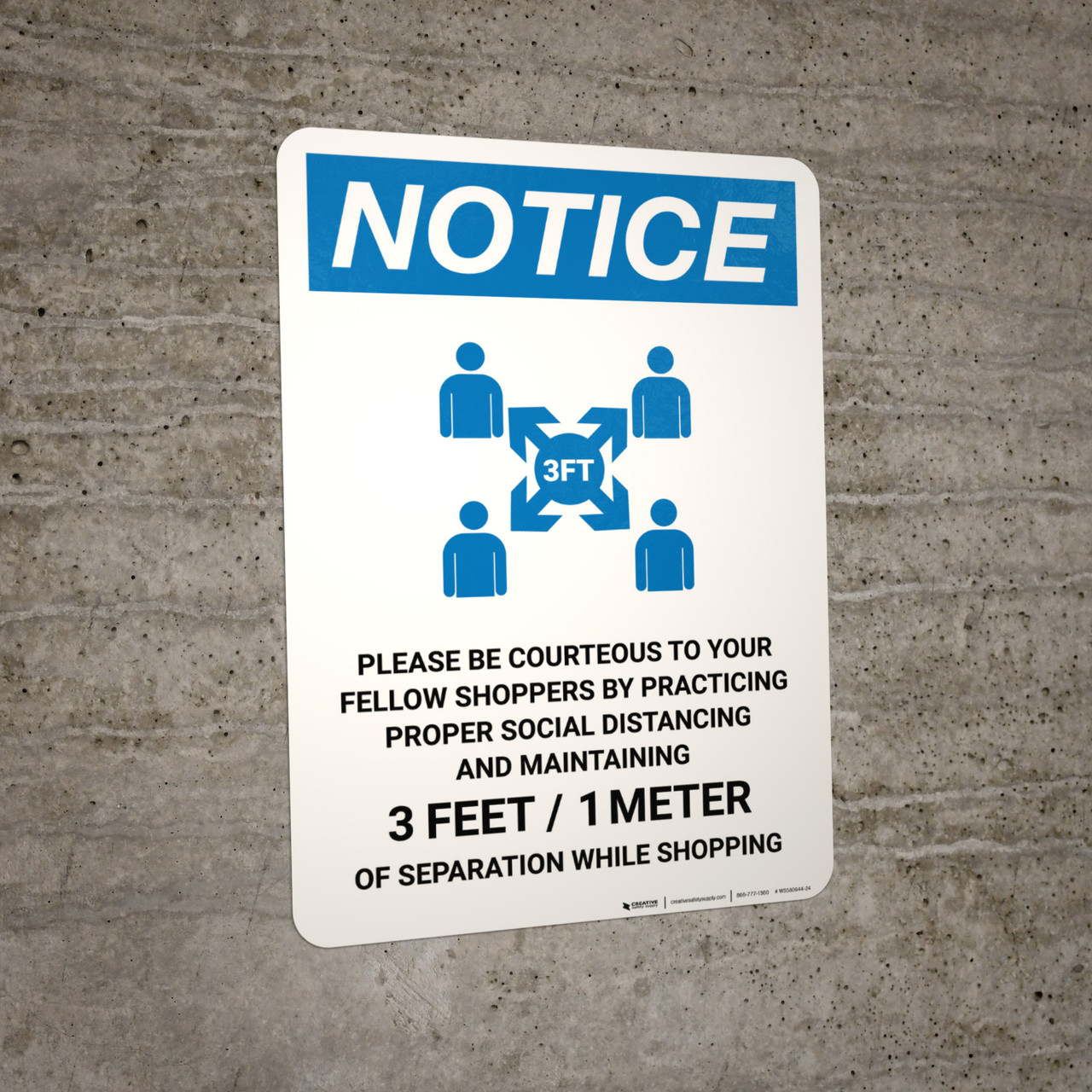 Notice: Please Be Courteous Social Distancing with 3ft Icon Portrait ...