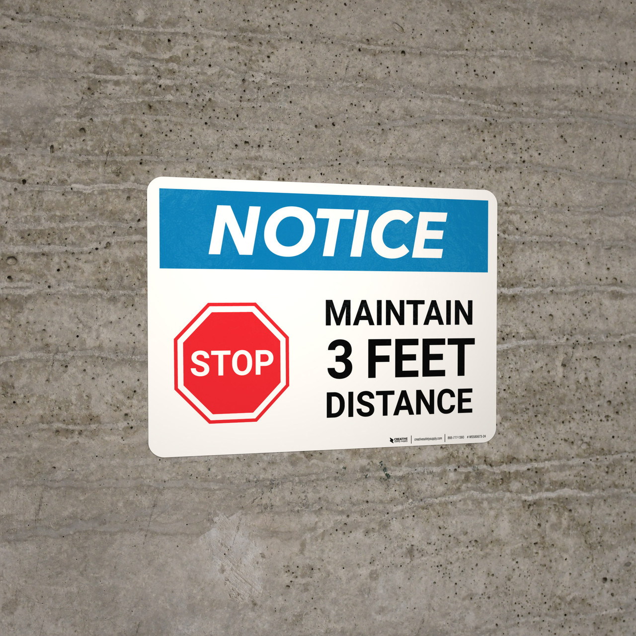 Notice: Stop Maintain 3ft Distance with Icon Landscape - Wall Sign