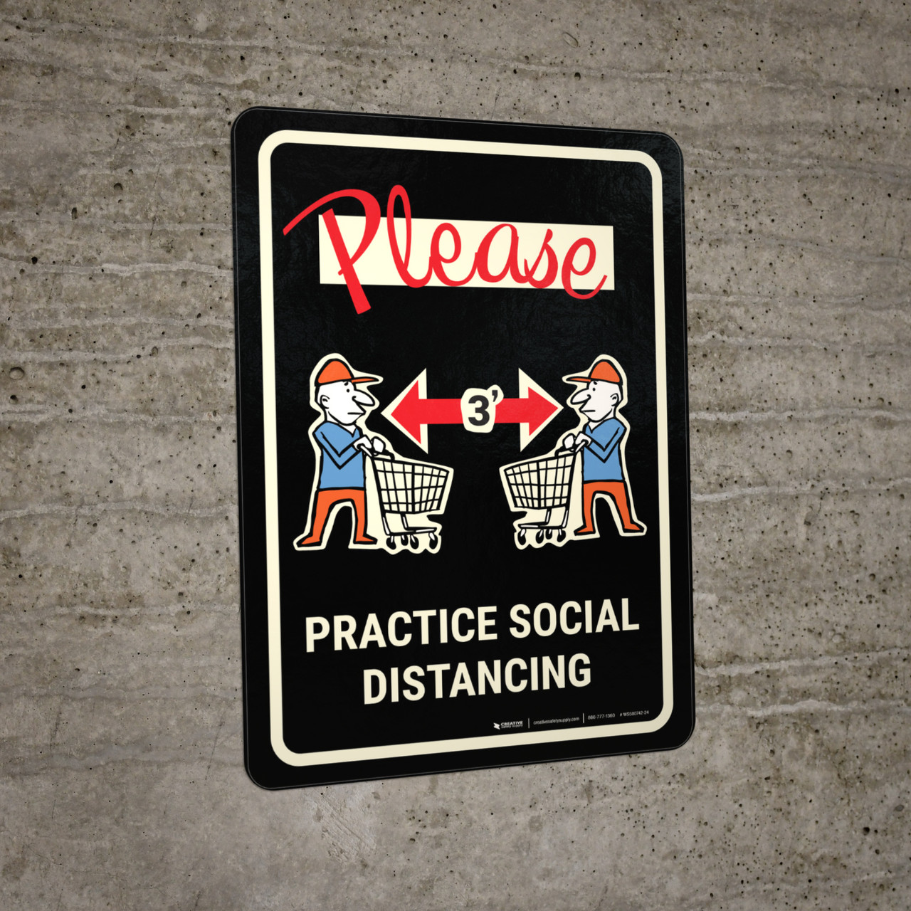 Please Practice Social Distancing with 3ft Emoji Shoper Black - Wall Sign