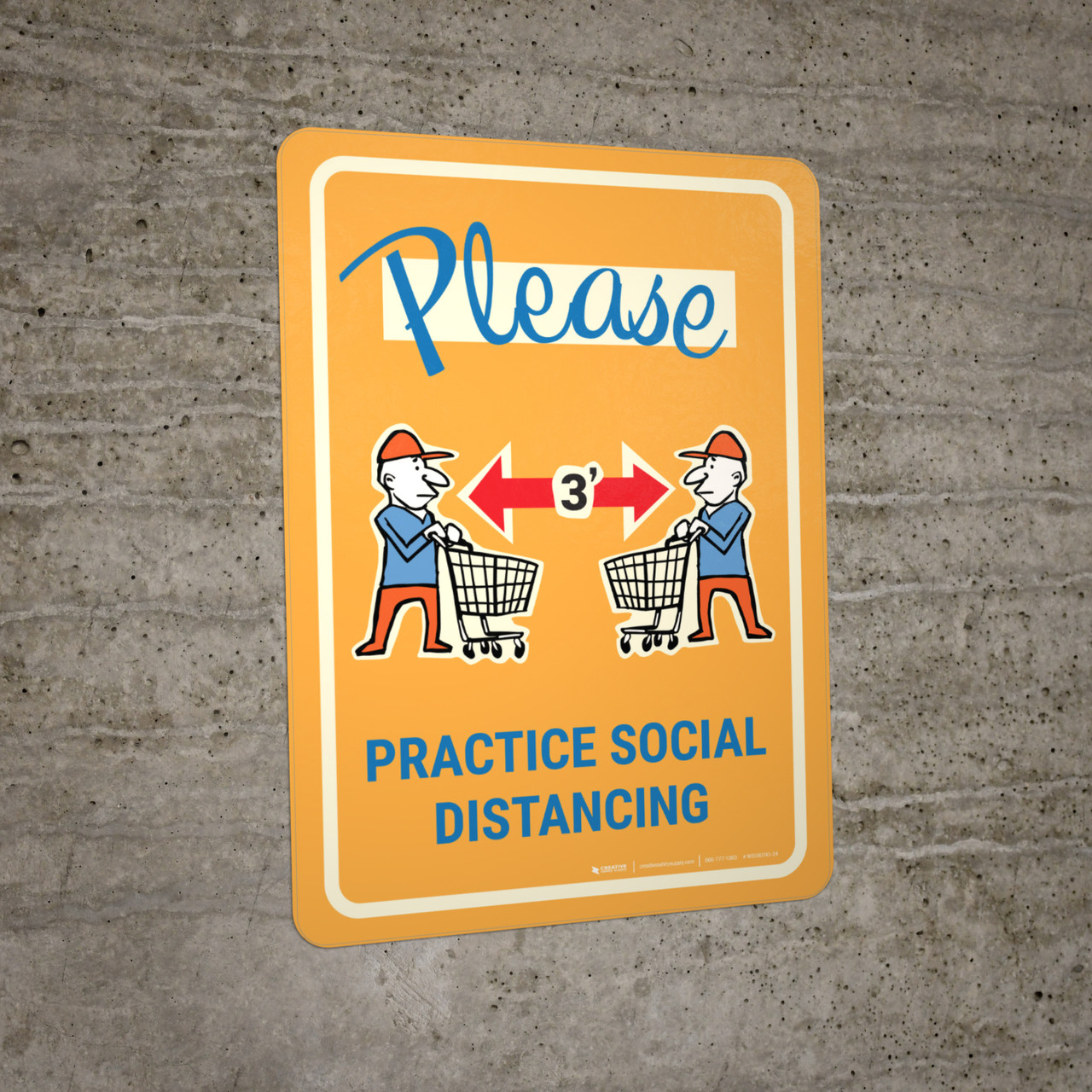 Please Practice Social Distancing with 3ft Emoji Shoper Yellow - Wall Sign